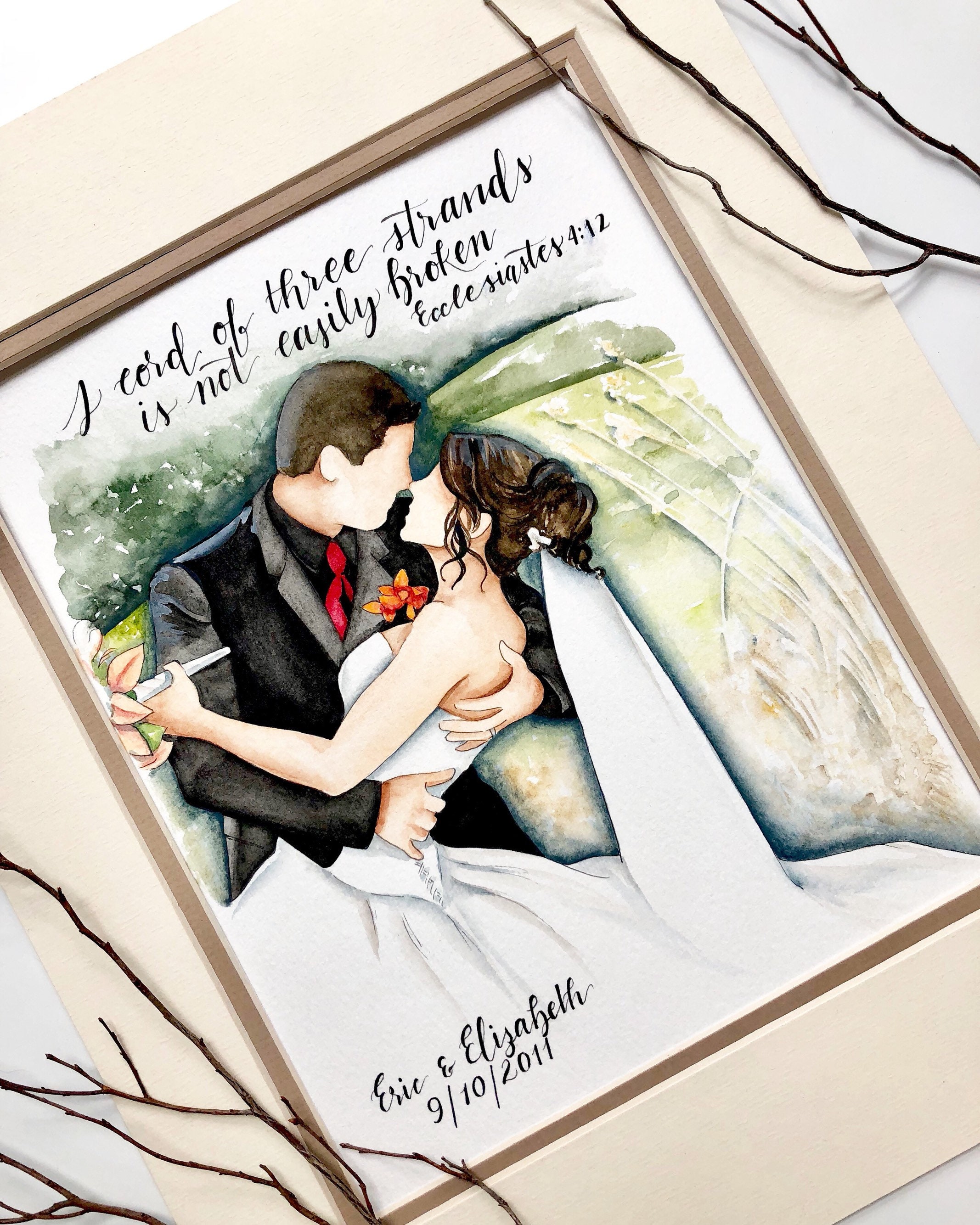 8x10 Faceless Wedding Portrait Custom Watercolor - Etsy