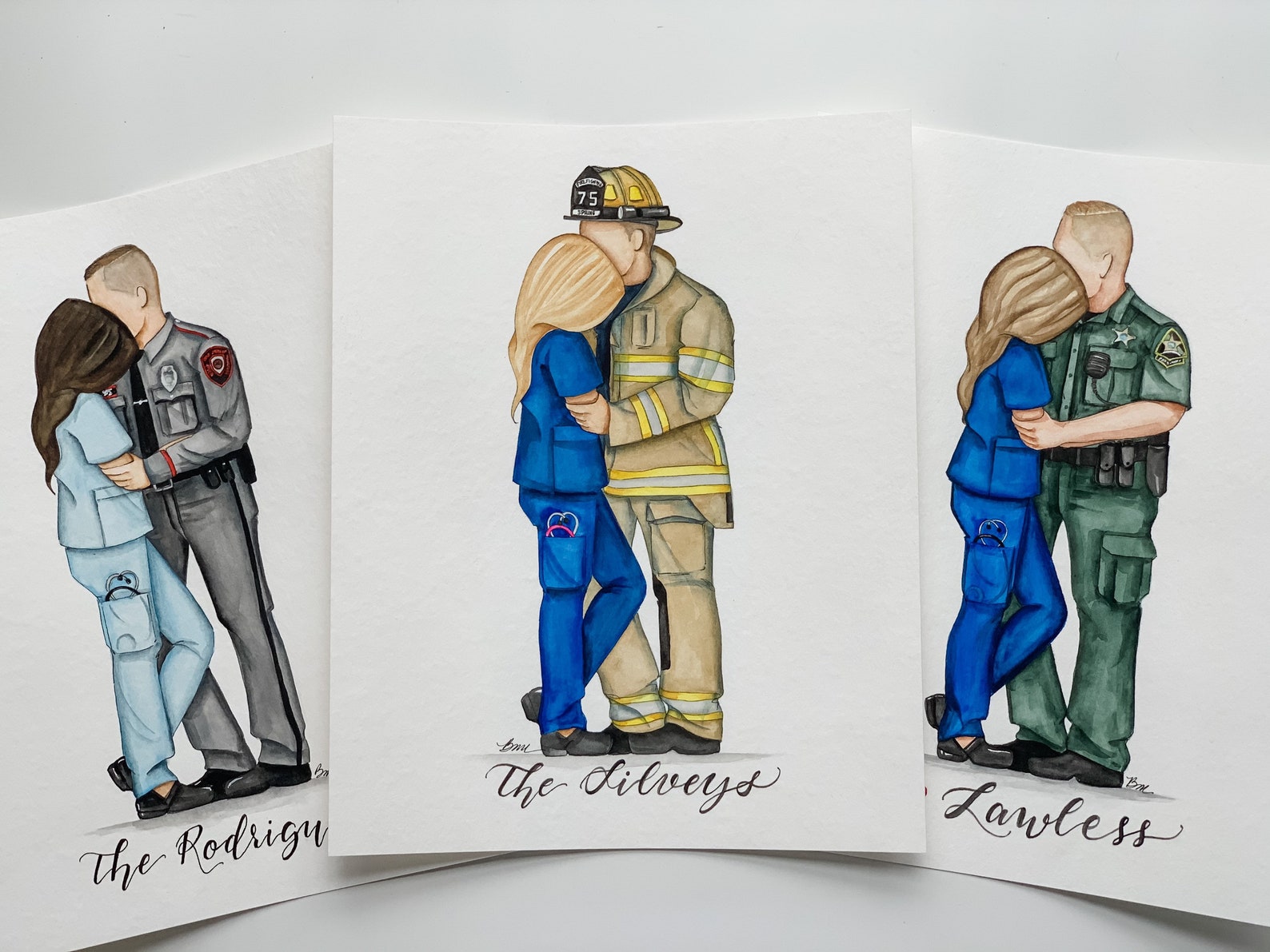 First Responder Couple Watercolor. Nurse and Police Officer - Etsy
