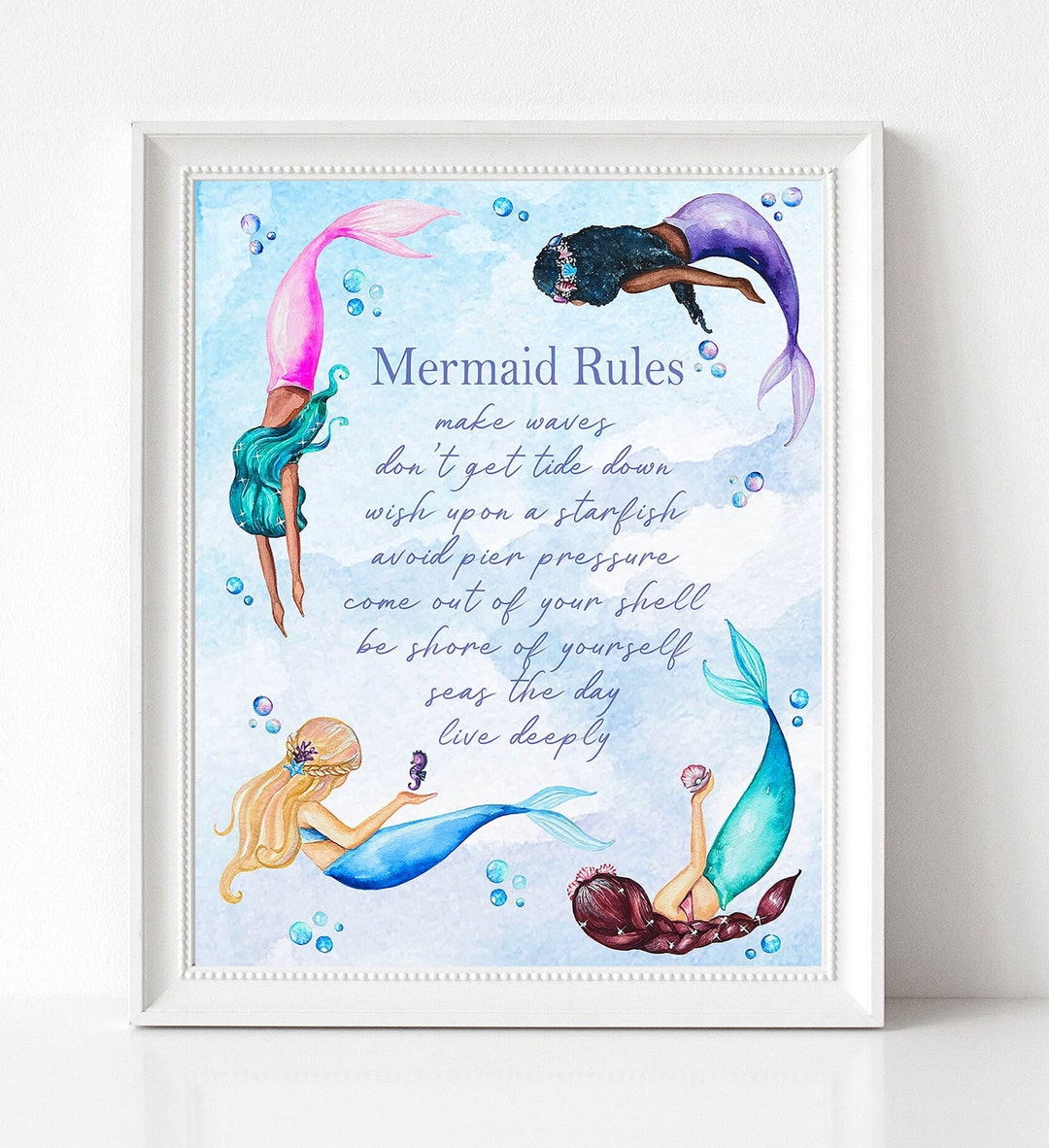 Mermaids Watercolor Print. Mermaid Rules Nursery Art. Mermaid Nursery ...