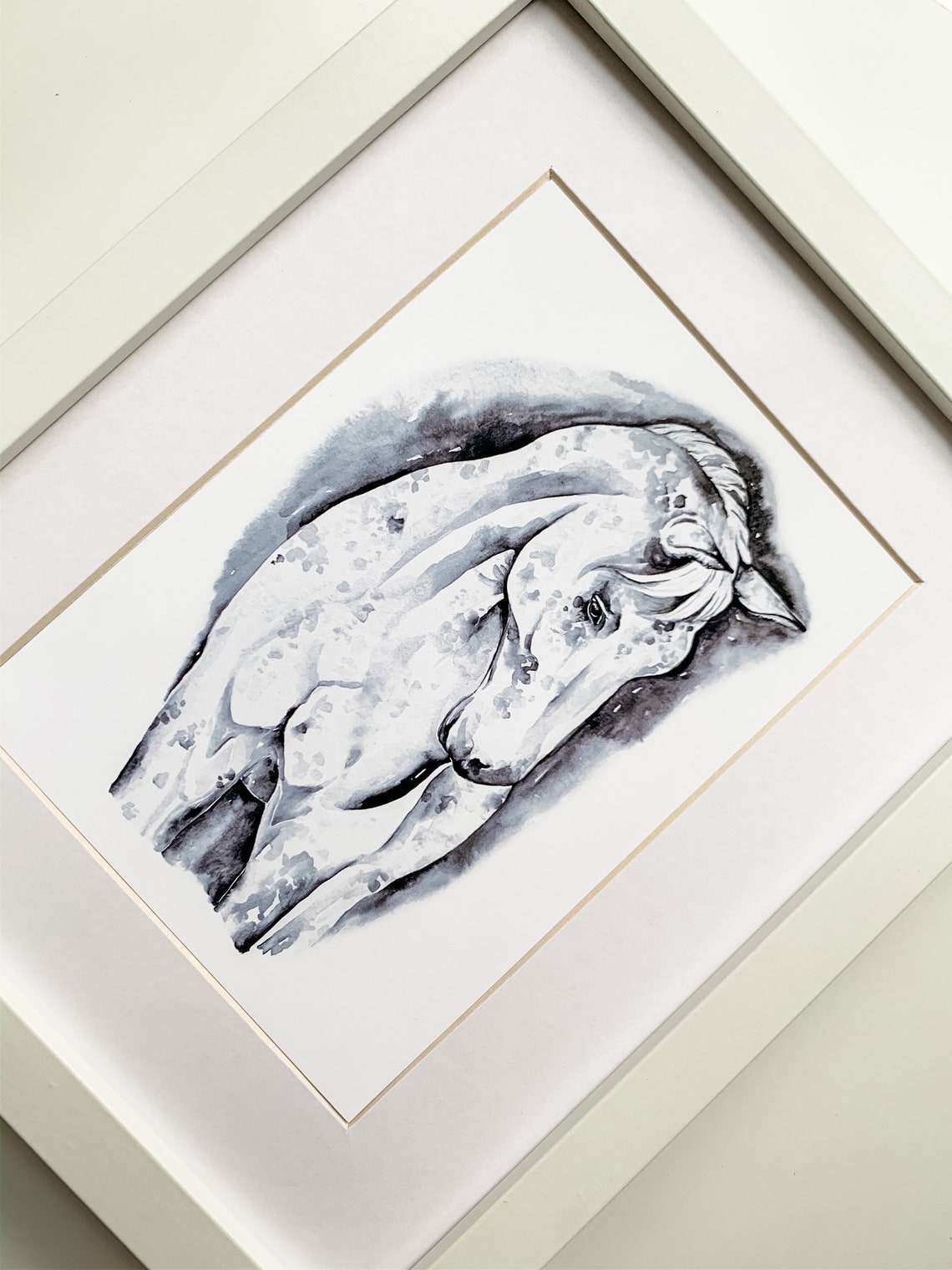 White Horse Watercolor Print. Black and White Horse Watercolor. Horse ...