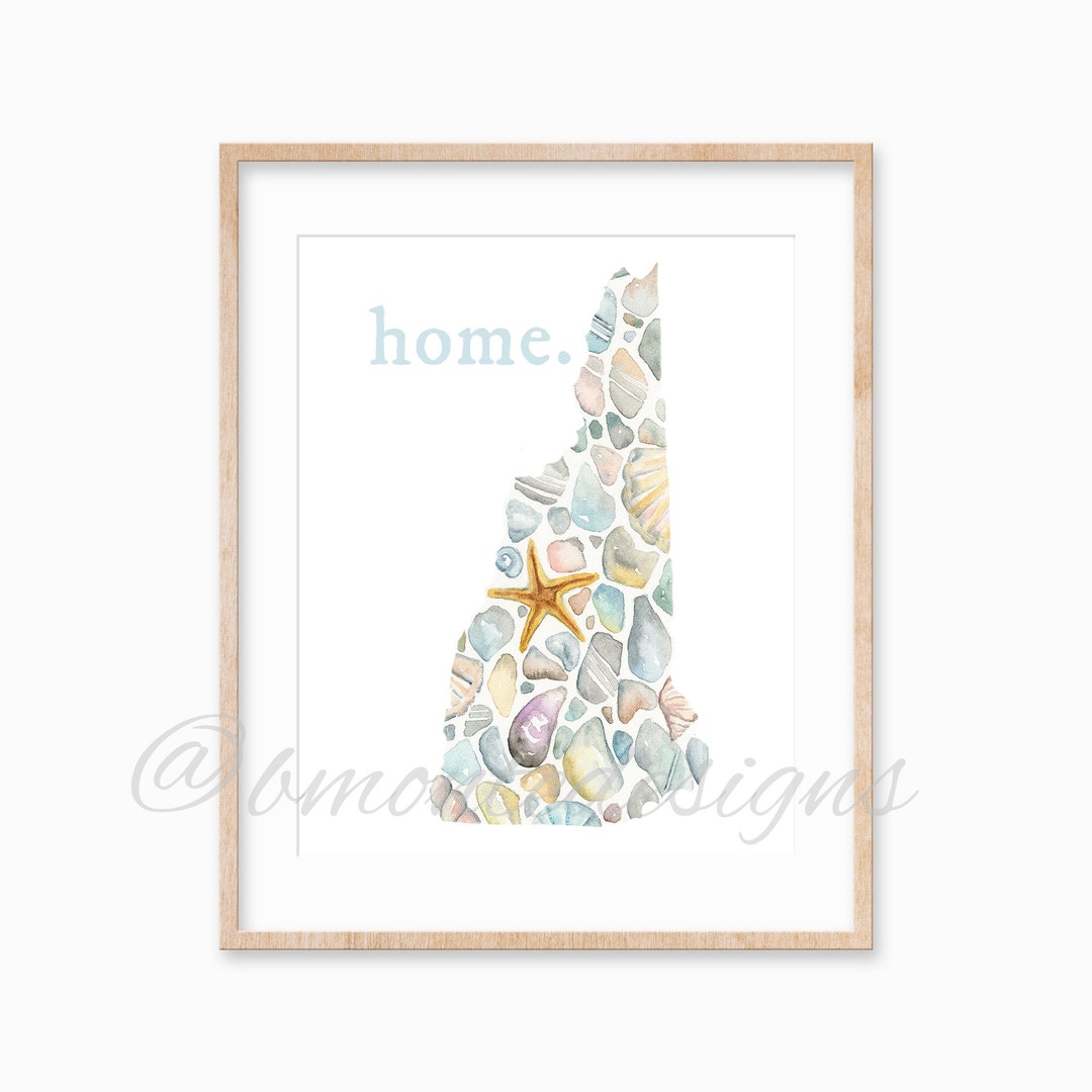 READY TO SHIP New Hampshire State Watercolor Print. Seashells ...