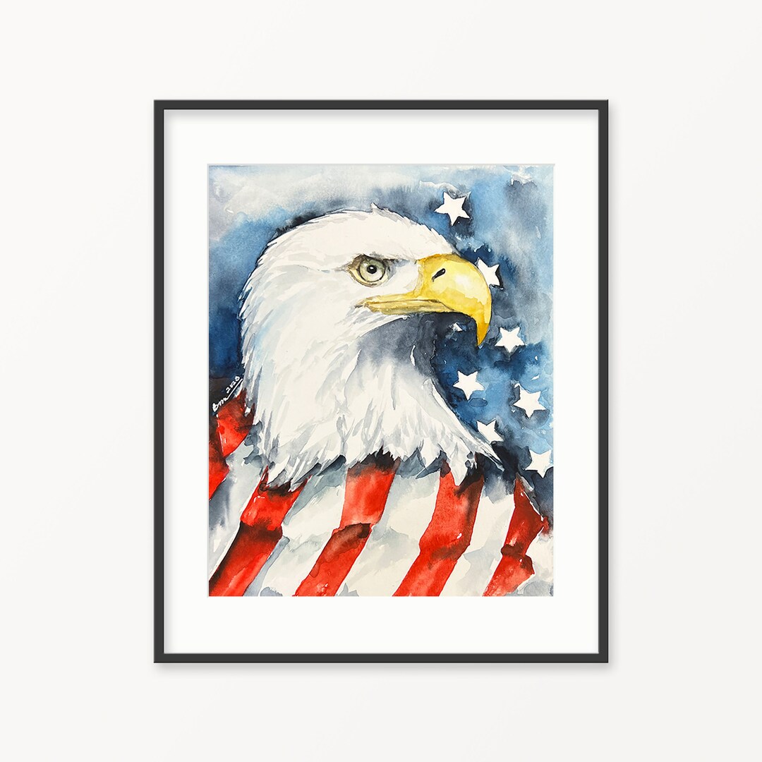 Bald Eagle Watercolor Print. American Eagle Art. American Flag Print ...