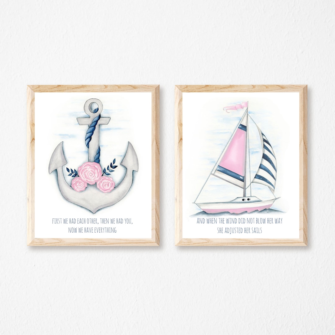 Nautical Nursery Decor. Pink Nautical Nursery Decor. Nautical Matching ...