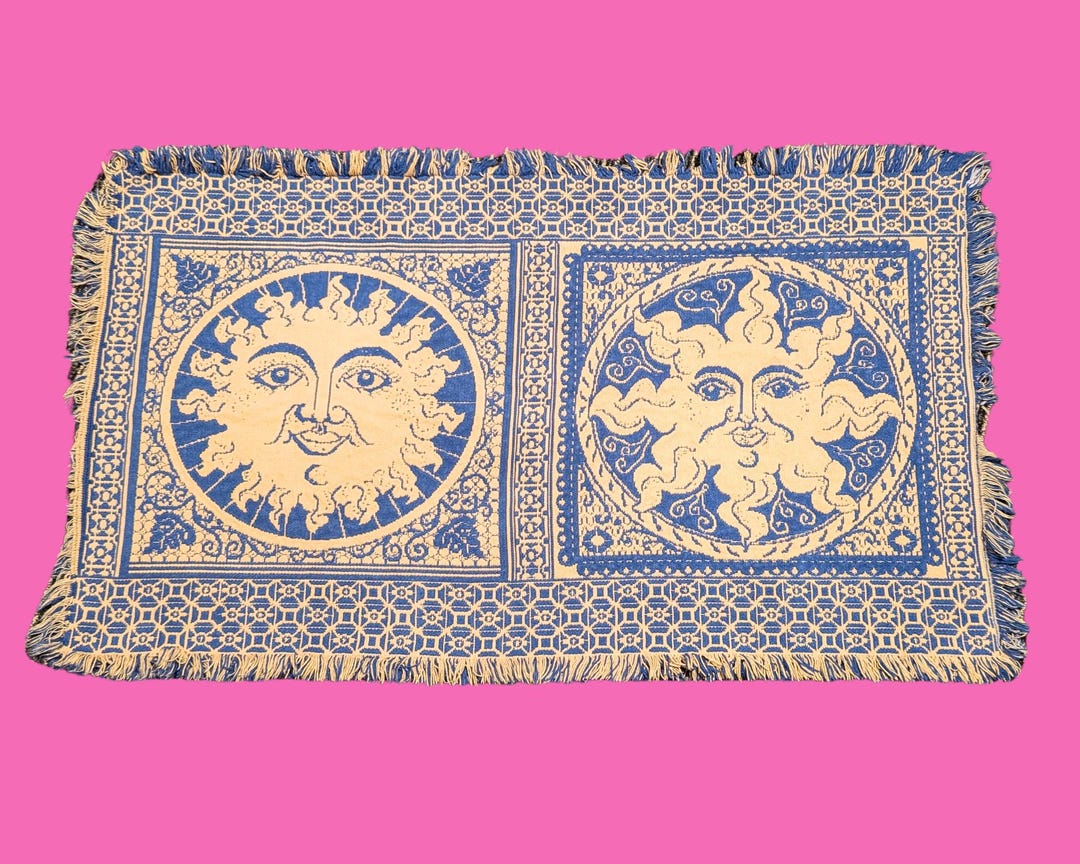 Vintage 1990's Boho Celestial Sun and Moon Decorative Rug - Etsy UK