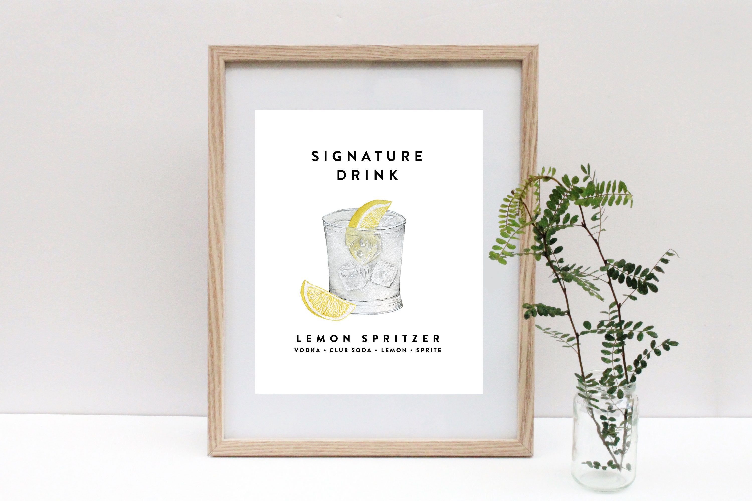 Printable Wedding Event Bar Sign, Modern Clean Signature Drink, Lemon ...