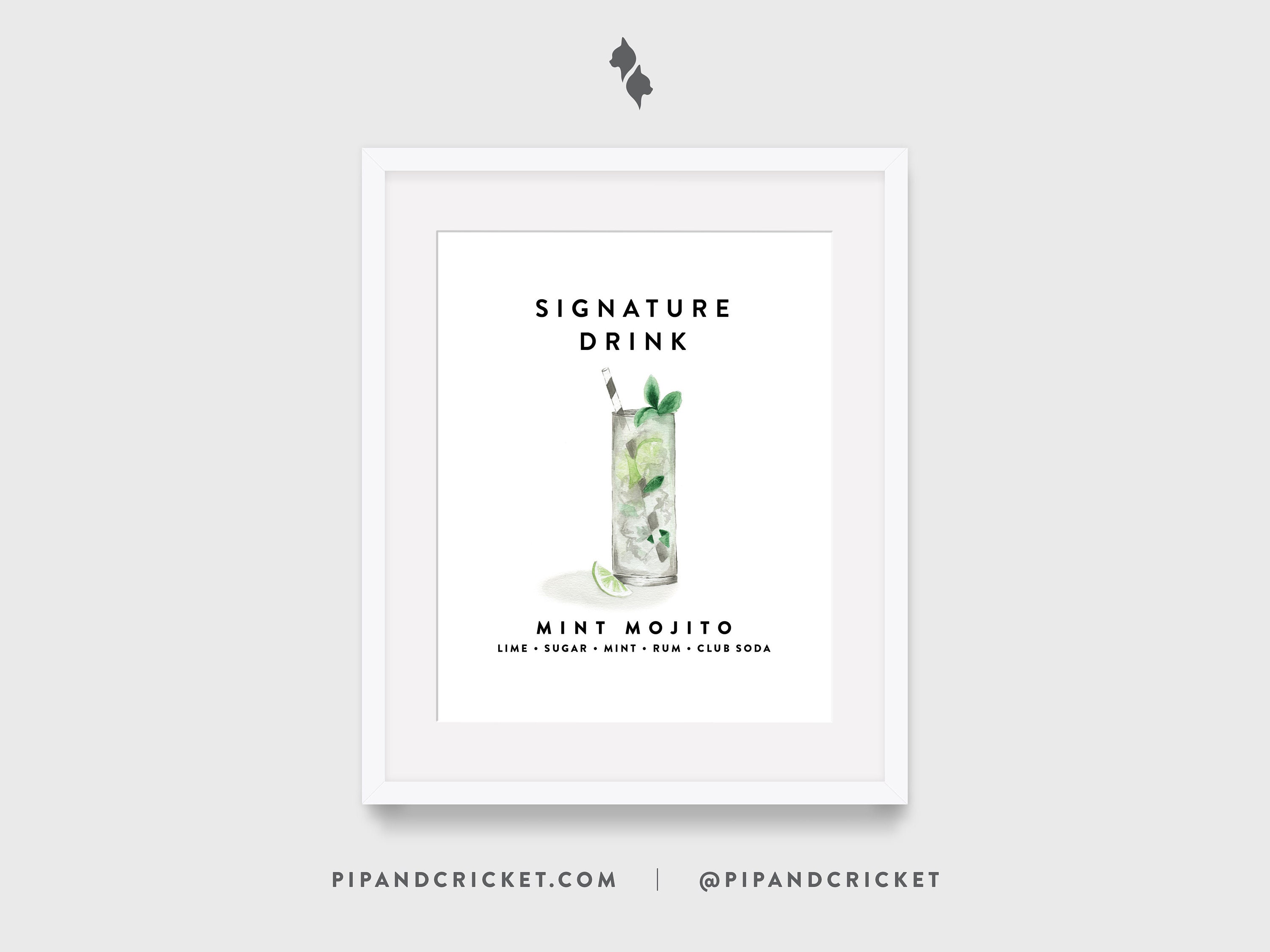 Printable Wedding Event Bar Sign, Modern Clean Signature Drink, Mojito ...