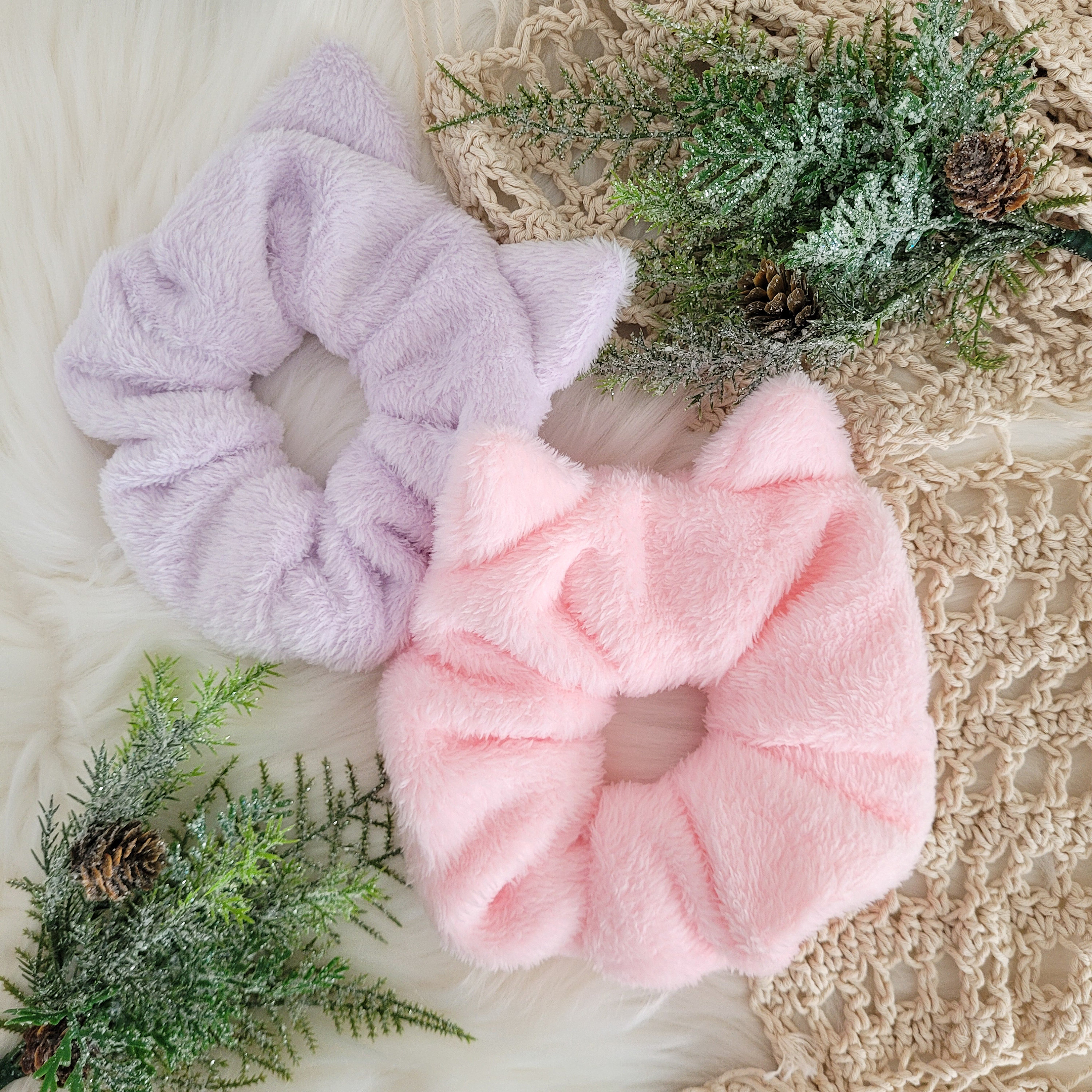 Purple Jumbo Scrunchie With Cat Ears, Plush Scrunchie, Fluffy ...