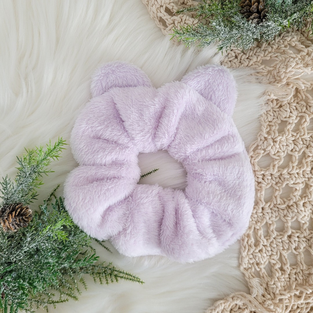 Purple Jumbo Scrunchie With Bear Ears, Plush Scrunchie, Fluffy ...