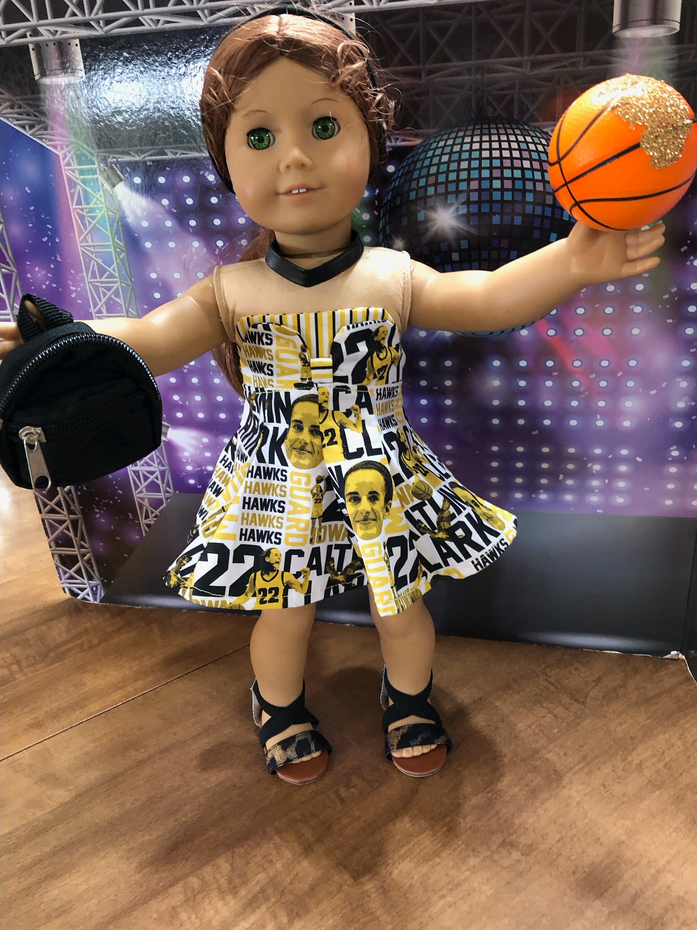 18 Inch Doll Caitlin Clark 22 Black & Gold U of I Iowa Hawkeye Dress ...