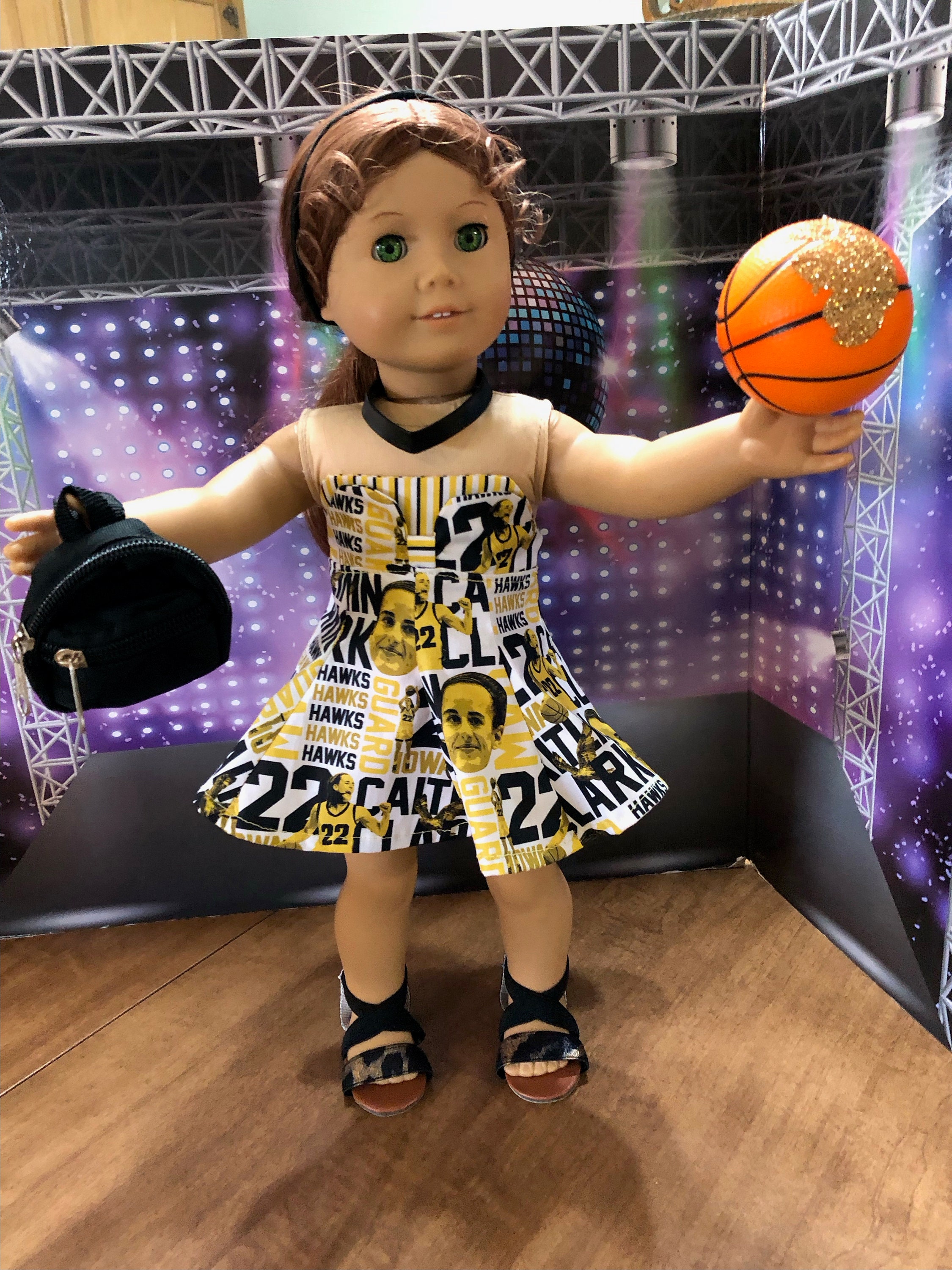 18 Inch Doll Caitlin Clark 22 Black & Gold U of I Iowa Hawkeye Dress ...