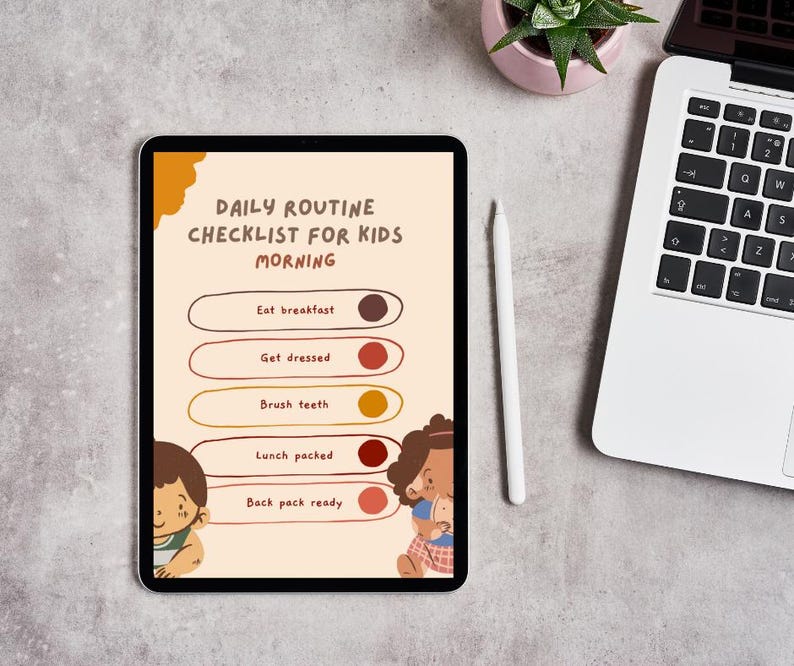 Morning Routine Chart for Kids – Visual Checklist | Pastel ADHD Daily ...