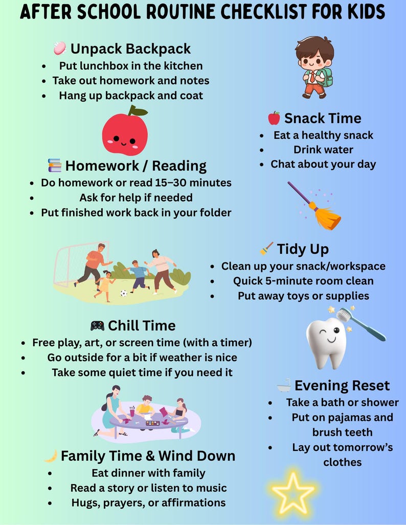 After-school Routine Checklist for Kids | Visual Schedule Chart | ADHD ...
