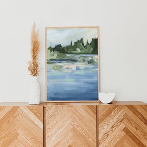 Lake Painting Lakeside Scene Landscape Artwork Lakefront Cabin Art ...