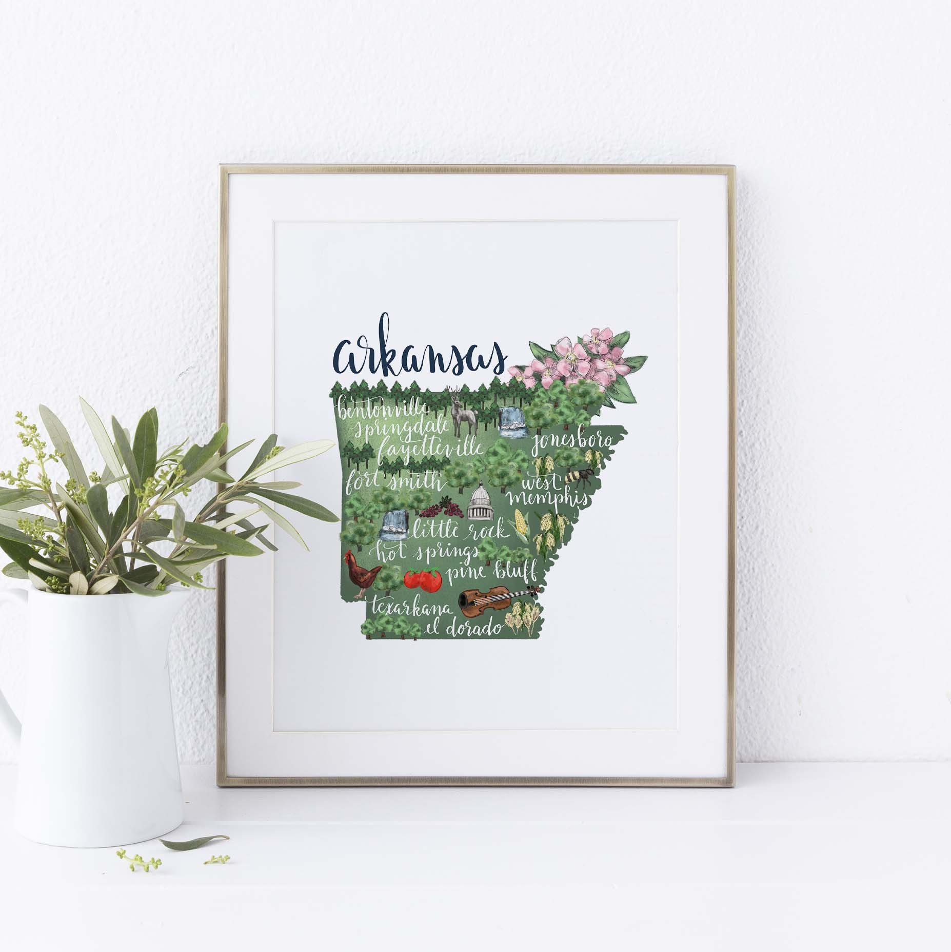 Arkansas State Map Gift Drawing Illustration Hometown Landmark - Etsy