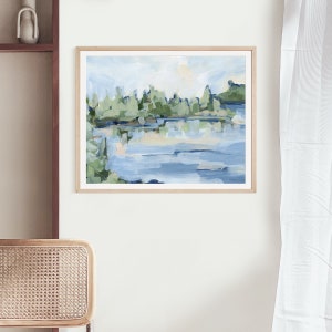 Lake Scene Art Lakefront Landscape Decor Modern Lakehouse Cabin Artwork ...