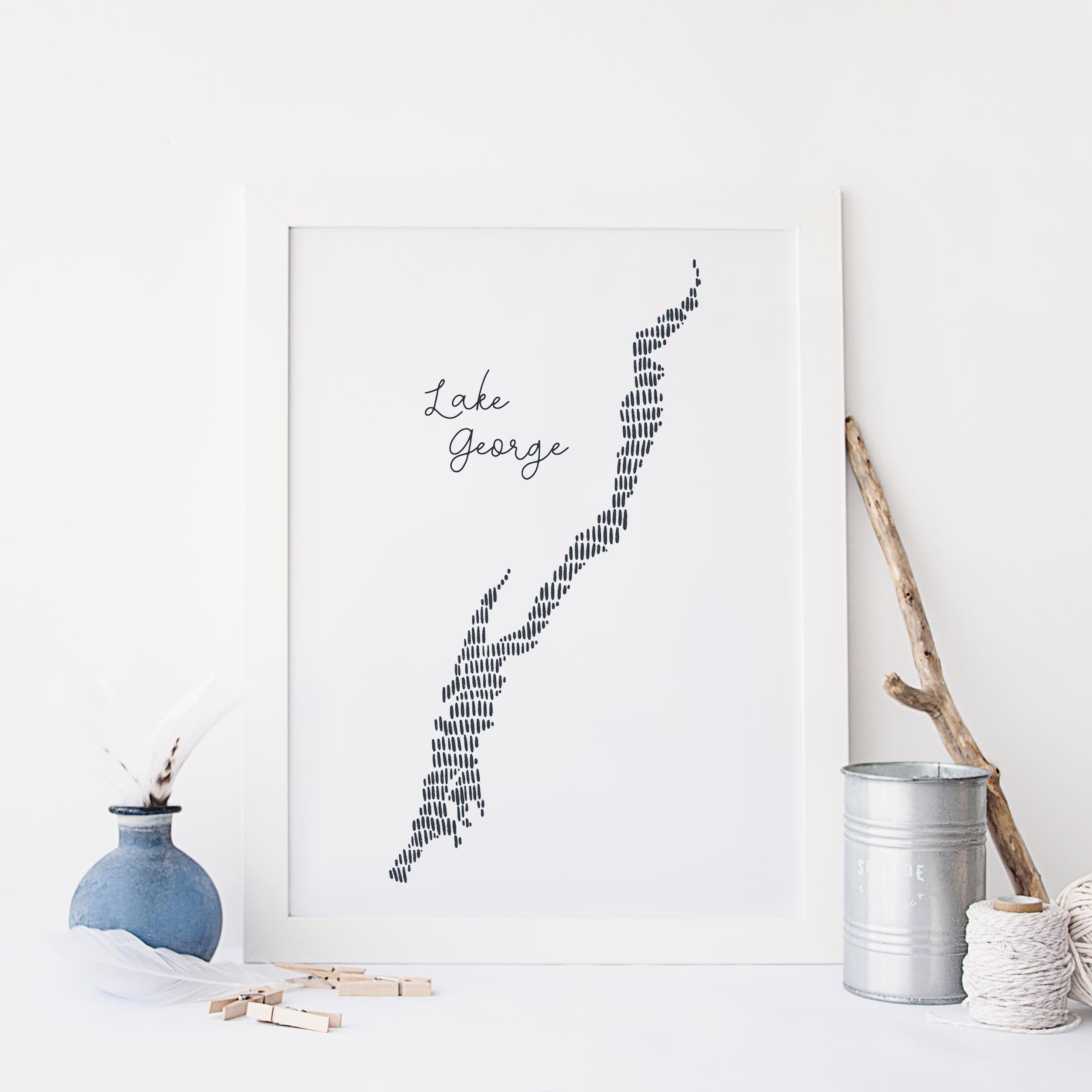 Lake George Print Lake Map Sign Modern Lakehouse Decor New - Etsy