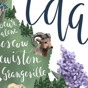 Idaho State Map Hometown Illustrated Drawing, Home State Gift Wall Art ...