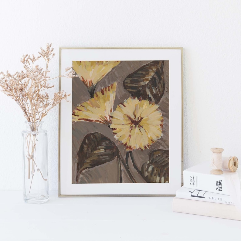 Earth Tone Floral Painting Botanical Plant Artwork Bloom - Etsy