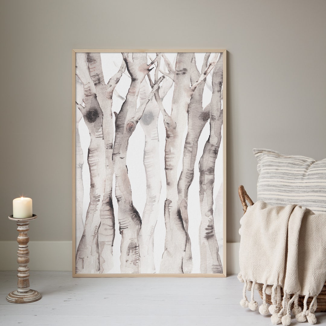 Aspen Birch Tree Print | Minimalist Nordic Forest Wall Art for Cabin ...