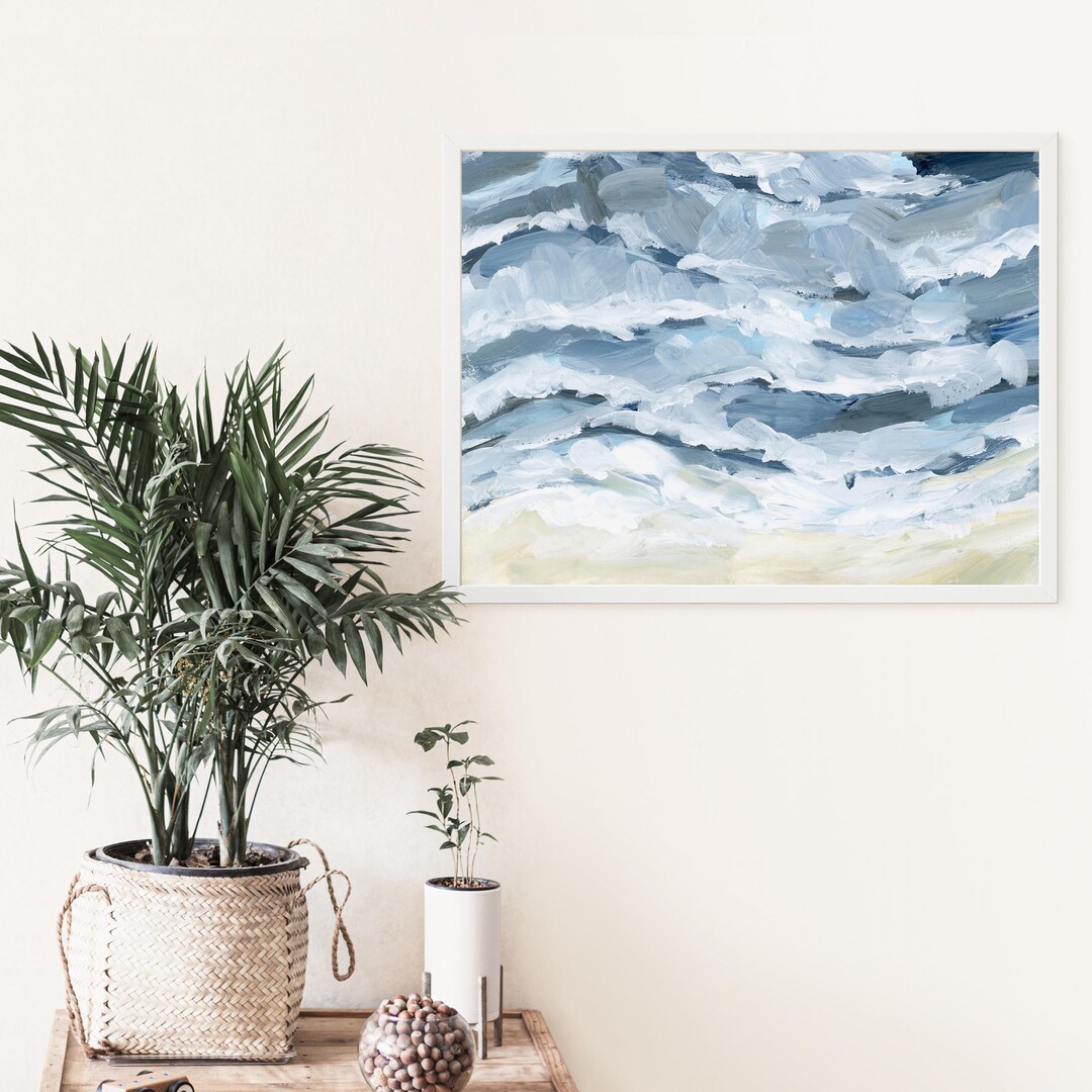 Shoreline Painting | Wave Art in Ocean Blue & White for Modern Coastal ...