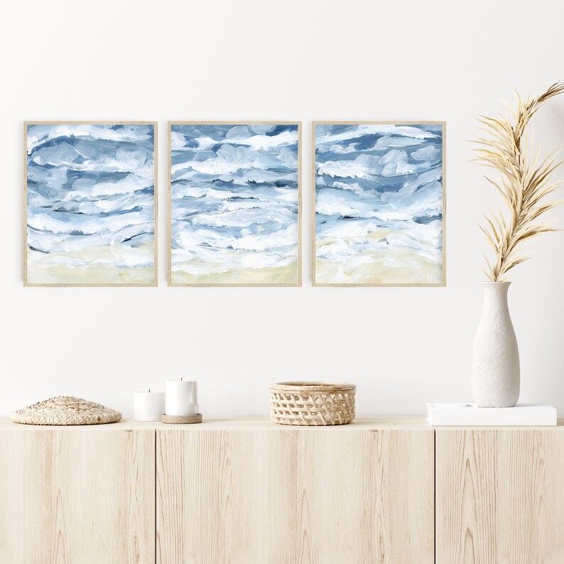 Wave Print Set Ocean Painting Sea Decor Beach House Statement | Etsy
