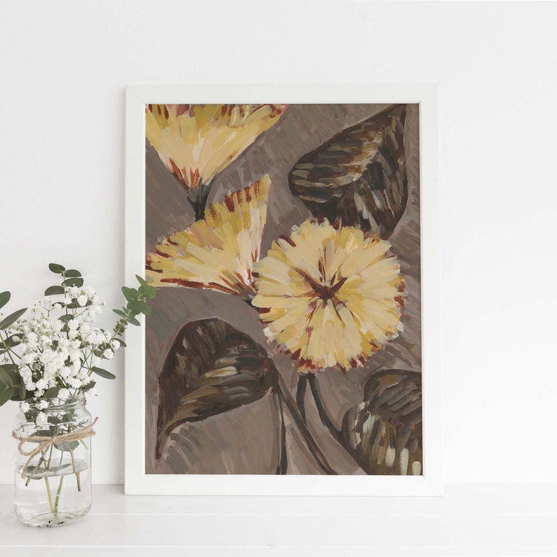 Earth Tone Floral Painting Botanical Plant Artwork Bloom - Etsy