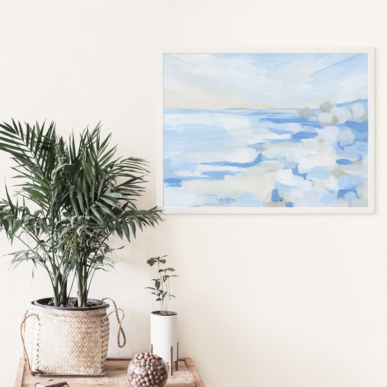 Coastal Painting Light Blue & White Modern Beach Decor - Etsy