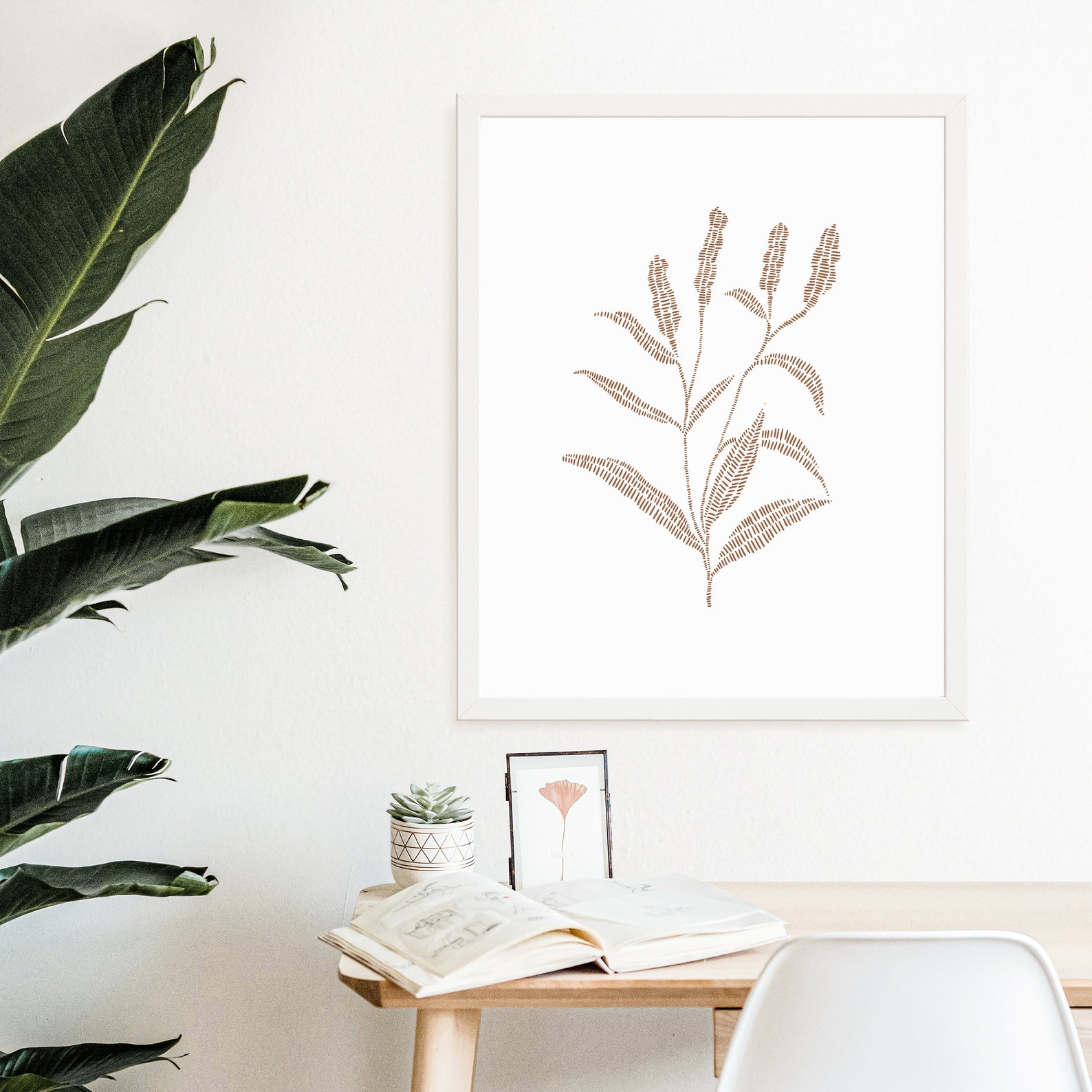 Buckwheat Art | Modern Botanical Leaf Drawing in Neutrals, Nature Plant ...