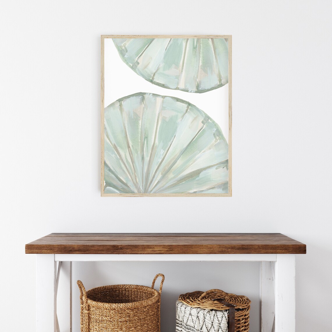 Shell Art Green and White Modern Coastal Decor Beach Bathroom - Etsy