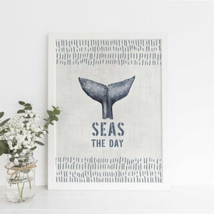 Seas the Day Art Poster Ocean Quote Artwork Nautical Decor - Etsy