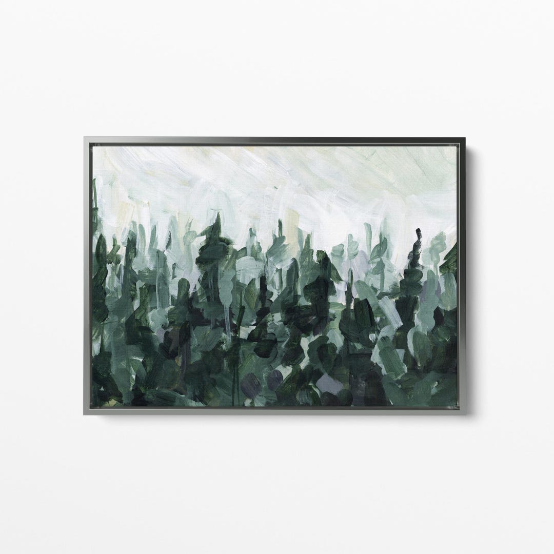 Pine Tree Line Painting | Modern Winter Forest Art for Cabin Gallery ...