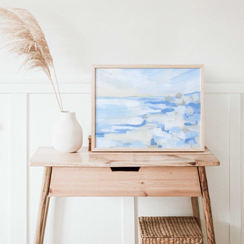 Coastal Painting Light Blue & White Modern Beach Decor - Etsy
