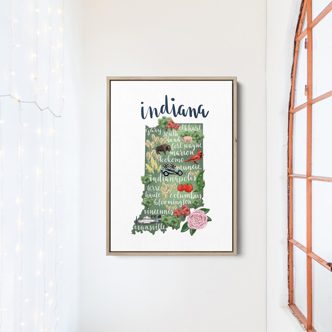 Indiana Map Home State Prints | Indianapolis Hoosier State Gift ...