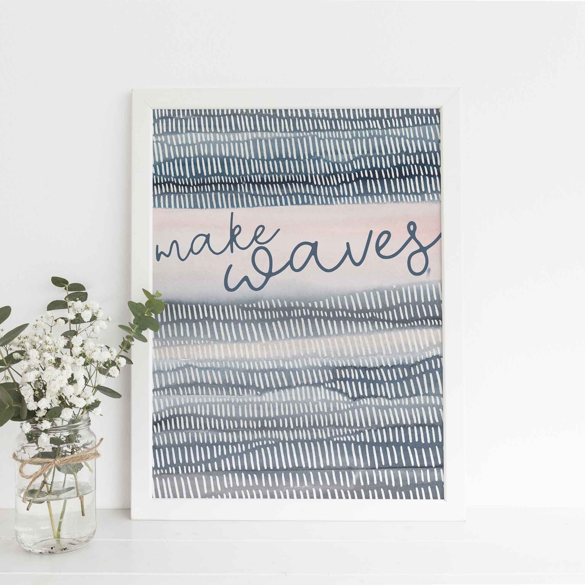 Make Waves Poster Modern Coastal Artwork Beach Quote Nursery | Etsy