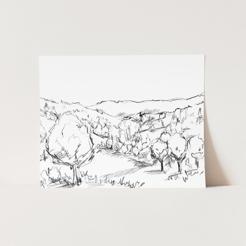 Countryside Art Landscape Illustration Black and White - Etsy