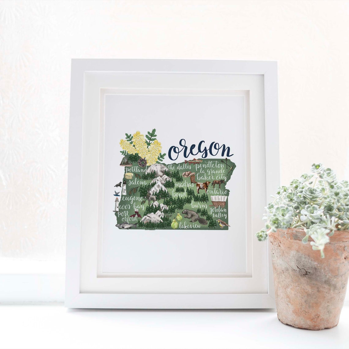 Oregon Wall Art Print State Map Illustration Portland Poster - Etsy