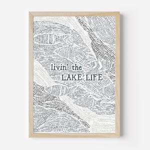 Living the Lake Life Quote Artwork | Modern Lakehouse Decor and Gift ...