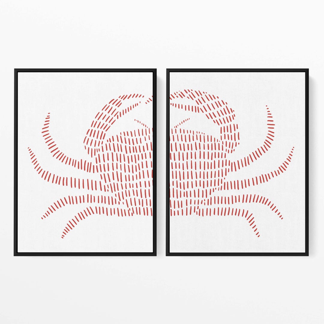 Red Crab Print Set | Modern Nautical Minimalist Beach House Decor ...