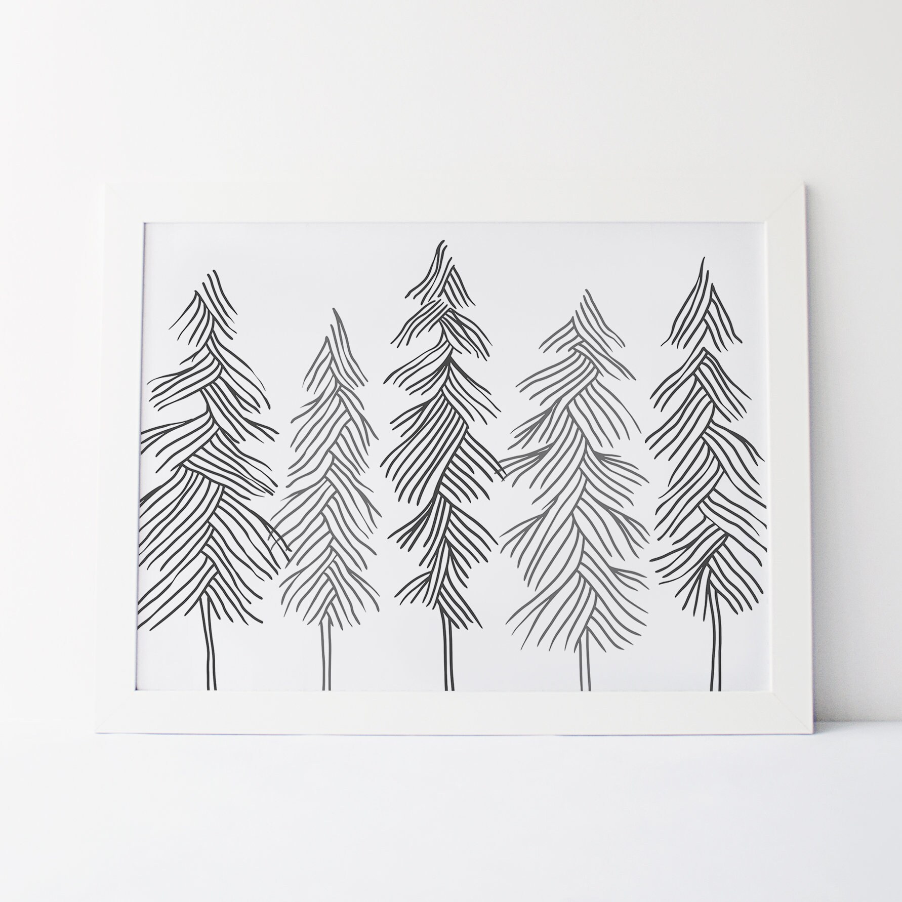 Modern Pine Tree Art Gray and White Minimalist Winter Lodge - Etsy