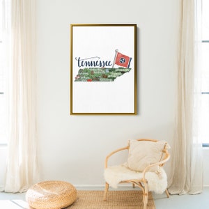 Tennessee State Map Gift TN Illustrated Drawing for Hometown Wall Art ...