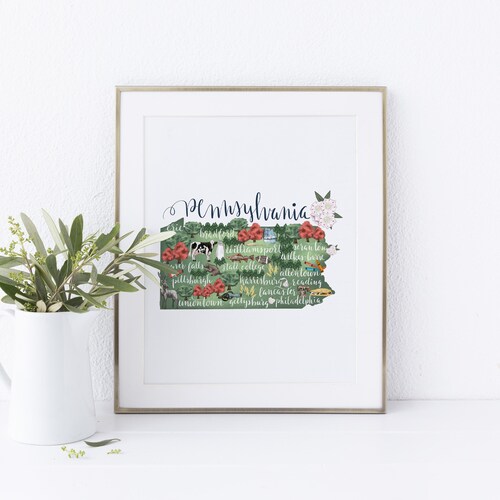 Pennsylvania State Map Gift Drawing Philadelphia Hometown Gift - Etsy