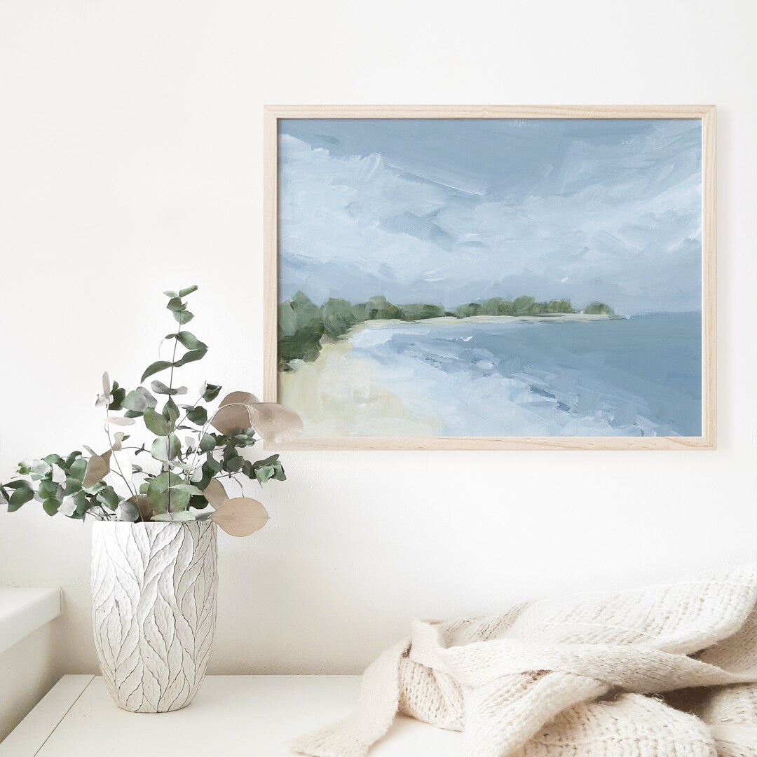 Beach Painting Muted Neutral Coastal Wall Art Seaside Cottage Decor ...