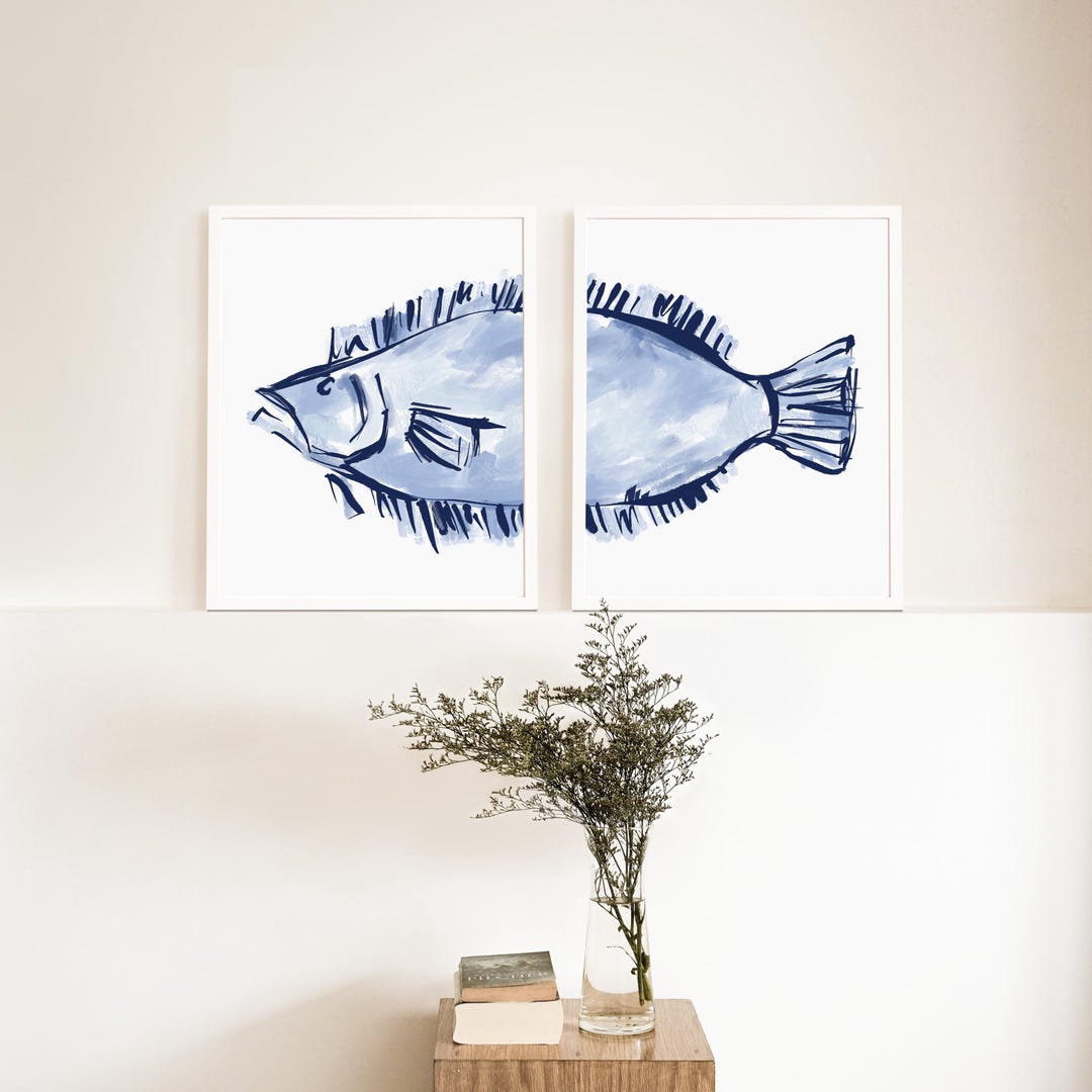Coastal Flounder Fish Art | "fluke Study Diptych – Set of 2" – Art ...