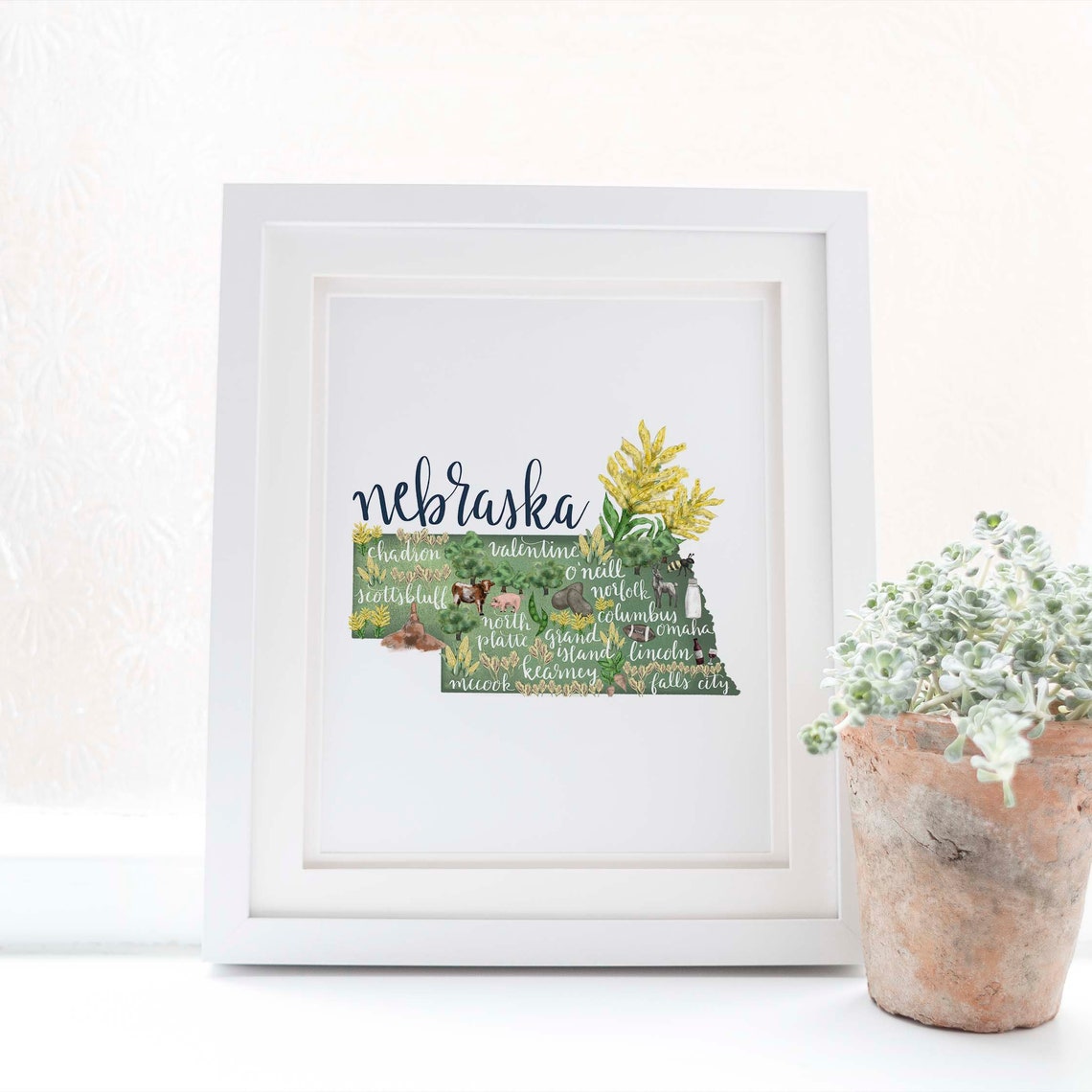 Nebraska Map Poster Home State Illustration Hometown Wall - Etsy