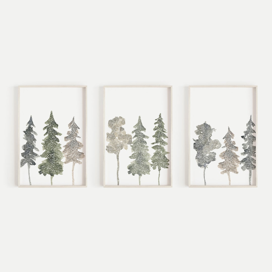 Scandinavian Style Art Modern Tree Print Set Misty Winter - Etsy