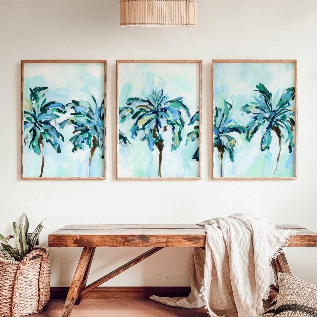 Palm Tree Print Triptych | Bright Caribbean Tropical Painting for Beach ...