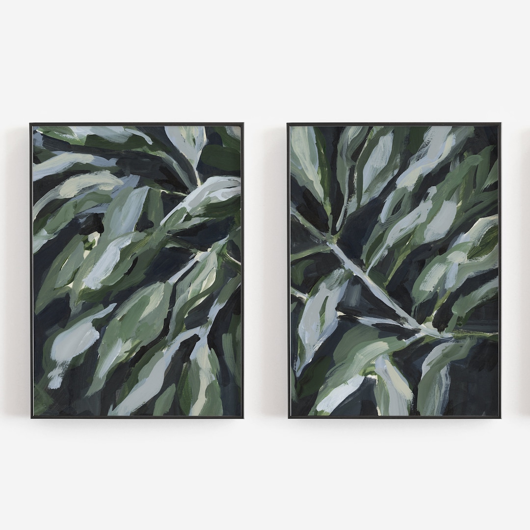 Dark Botanical Art Black Plant Painting Modern Apartment Decor Parisian ...