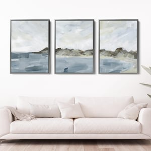 Coastal Landscape Wall Art Coastline Painting Beach Decor Shore Neutral Triptych | "shoreline ...