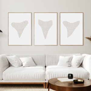 Shark Tooth Decor Modern Coastal Home Decor Beach Nursery Triptych ...