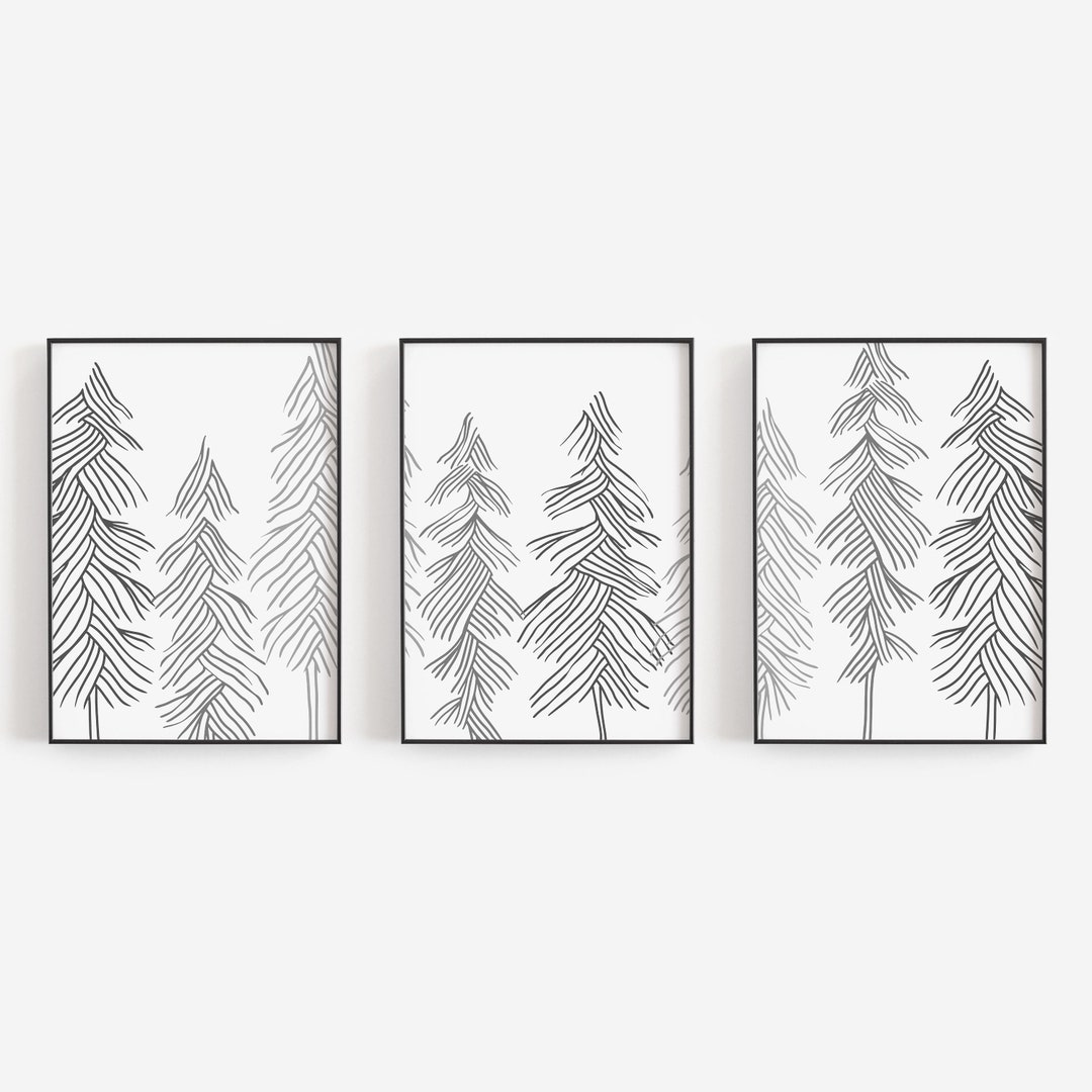 Pine Tree Line Modern Cabin Decor Winter Forest Minimalist Lodge ...